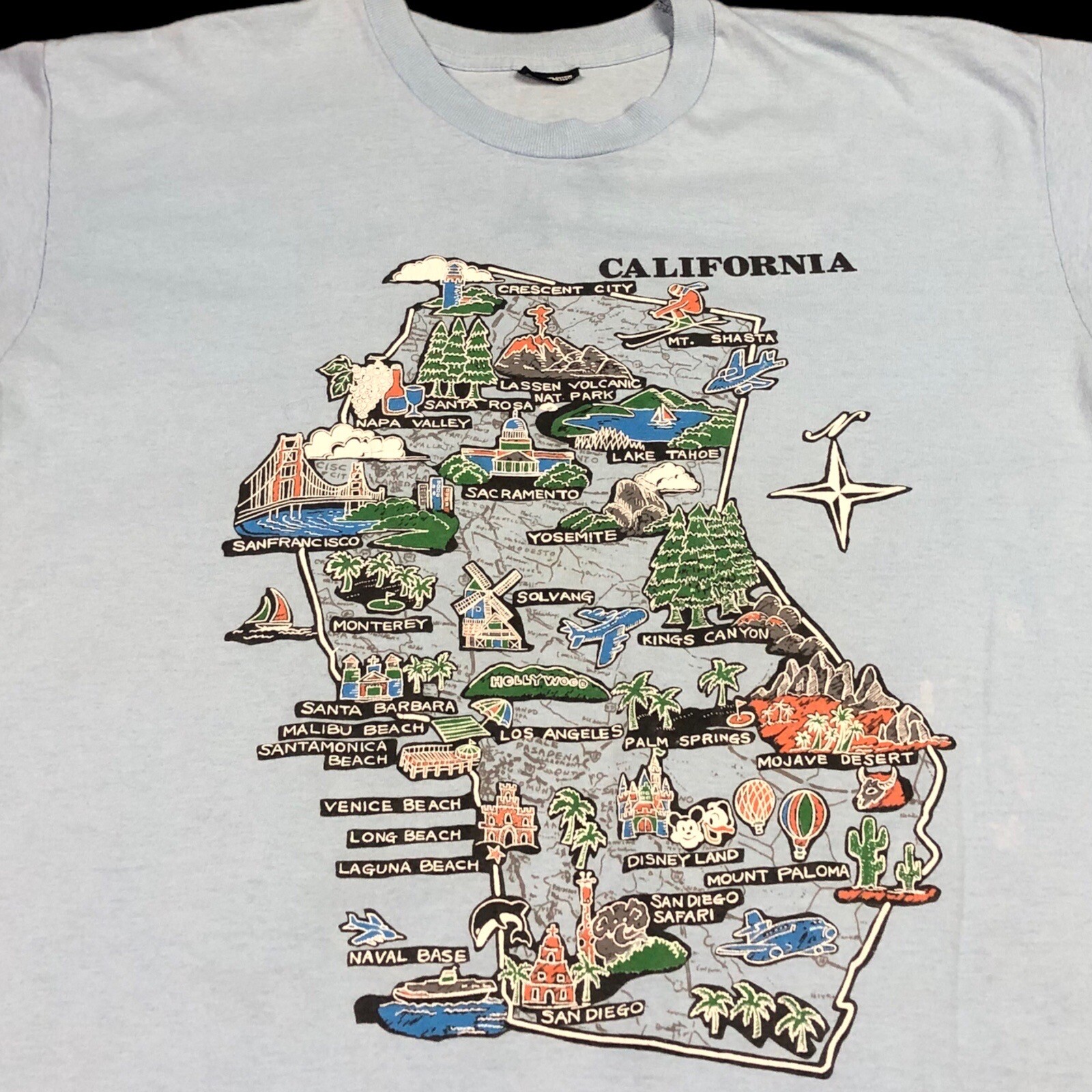 Vintage 90s California Tourist Map Light Blue Single … - Gem