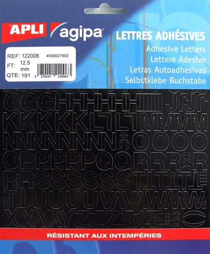 [Ref:122006] AGIPA pochette 191 lettres adhesives 12,5 mm Noir | eBay