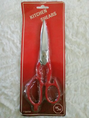 Vintage Kitchen Scissors Shears Red Handled Metal Multipurpose 8" New ...