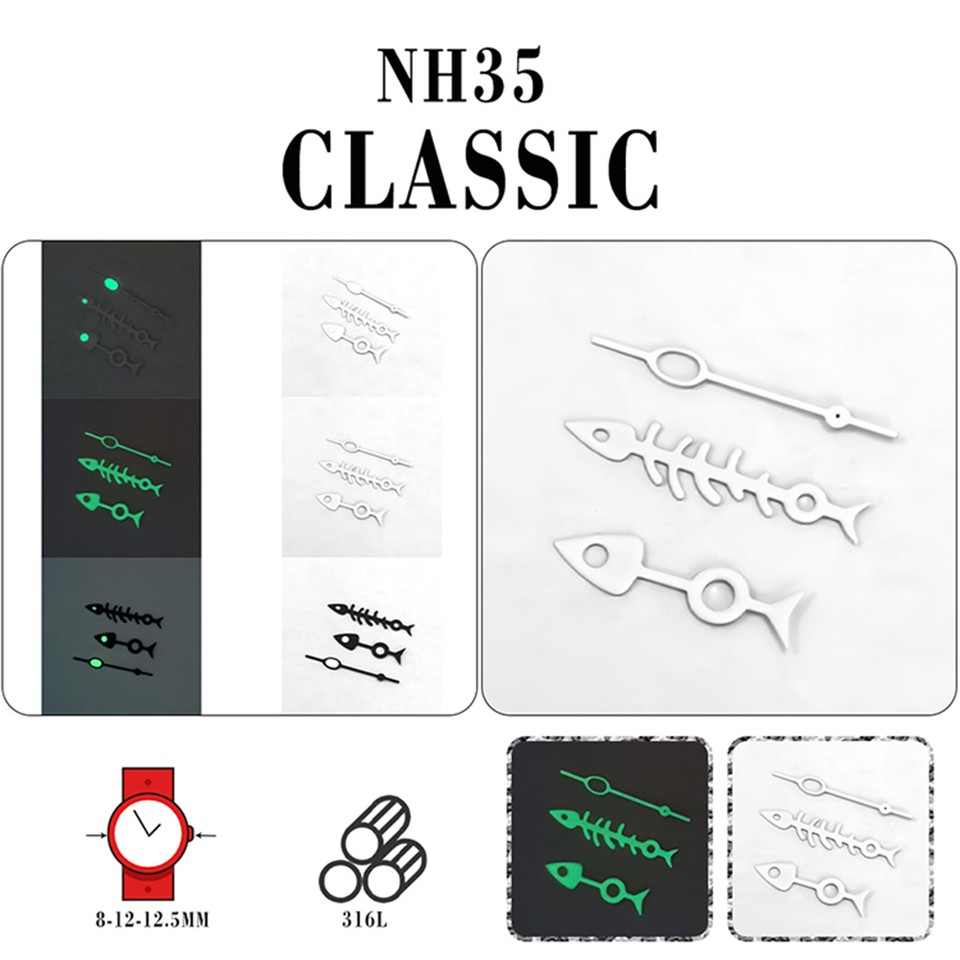 Modified Watch Hands Fishbone Green Luminous Hand for NH35/NH36/4R/7S ...