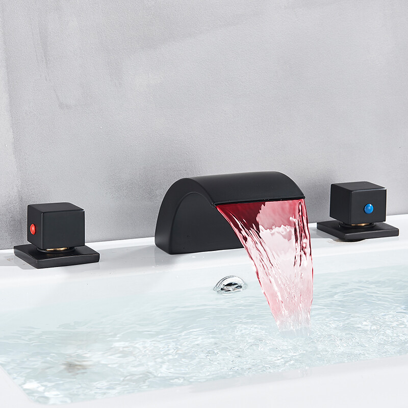 Matte Black LED Waterfall Widespread Bathroom Basin Sink Faucet 2 ...