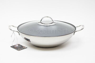Masterclass Stainless Steel Non-Stick Double Sided 12.5" Wok With Glass ...