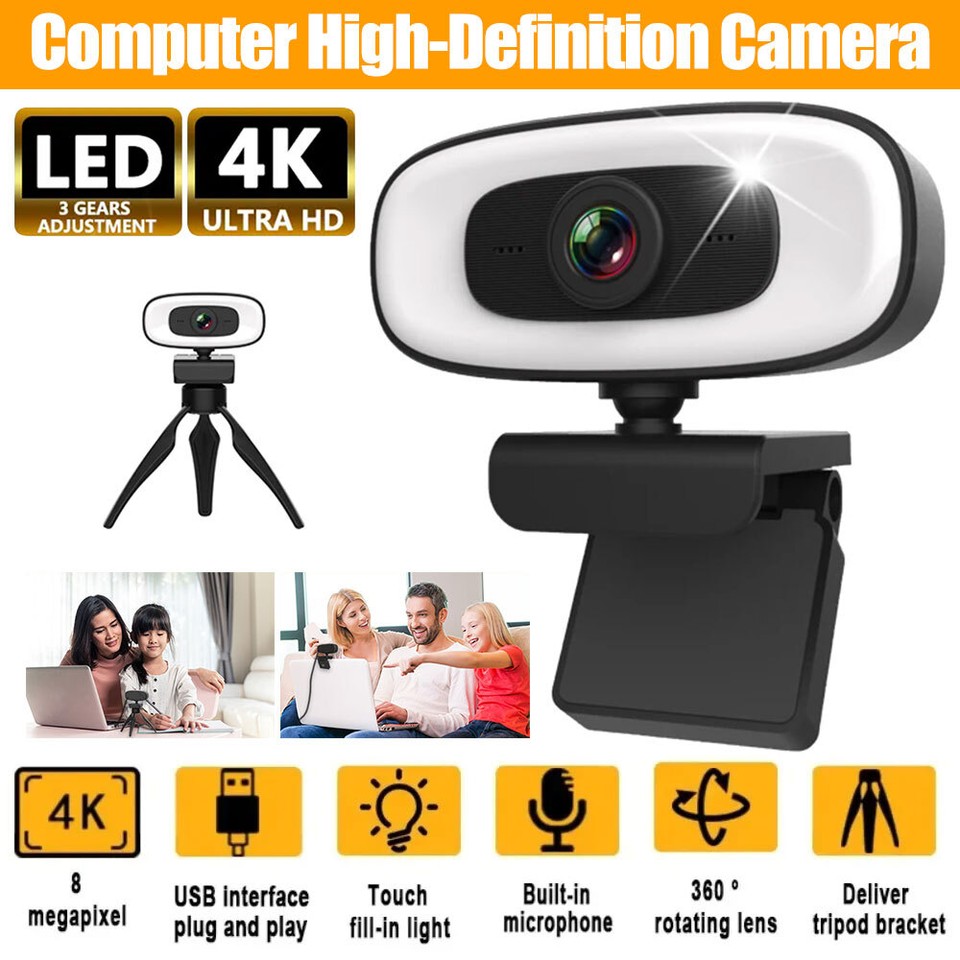 4K HD USB Webcam Fill Light Web Camera With Microphone for PC Latop ...