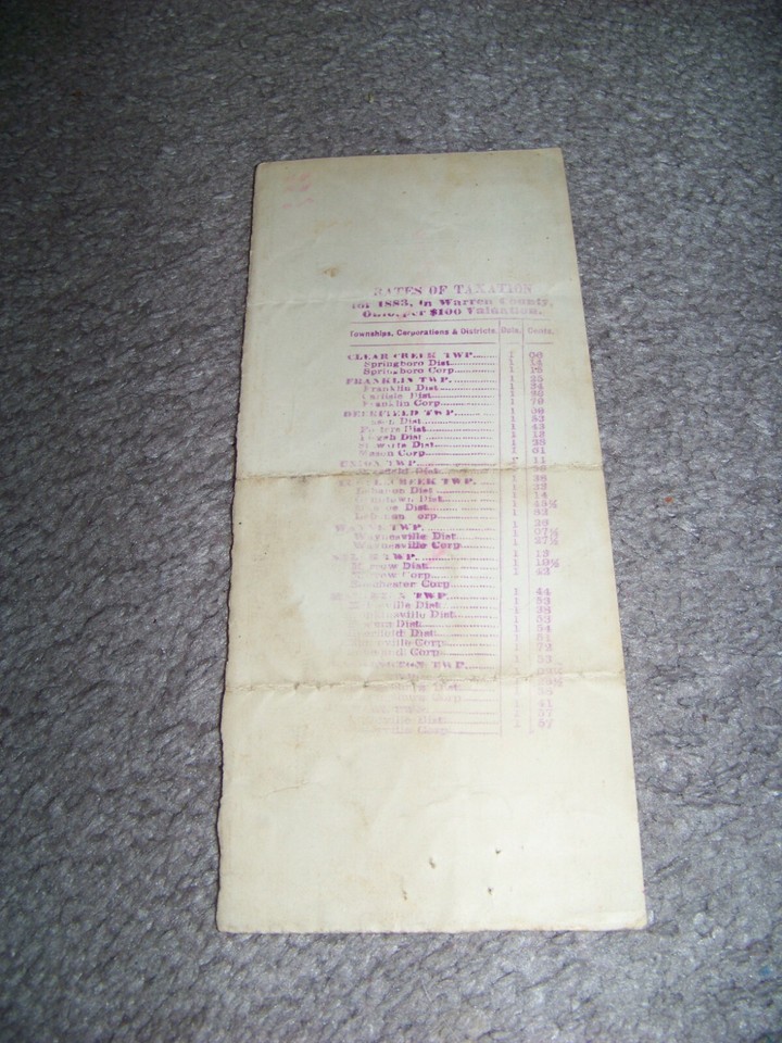 1883 Warren County Lebanon Ohio L. S. Dunham Treasurer Samuel Linder | eBay