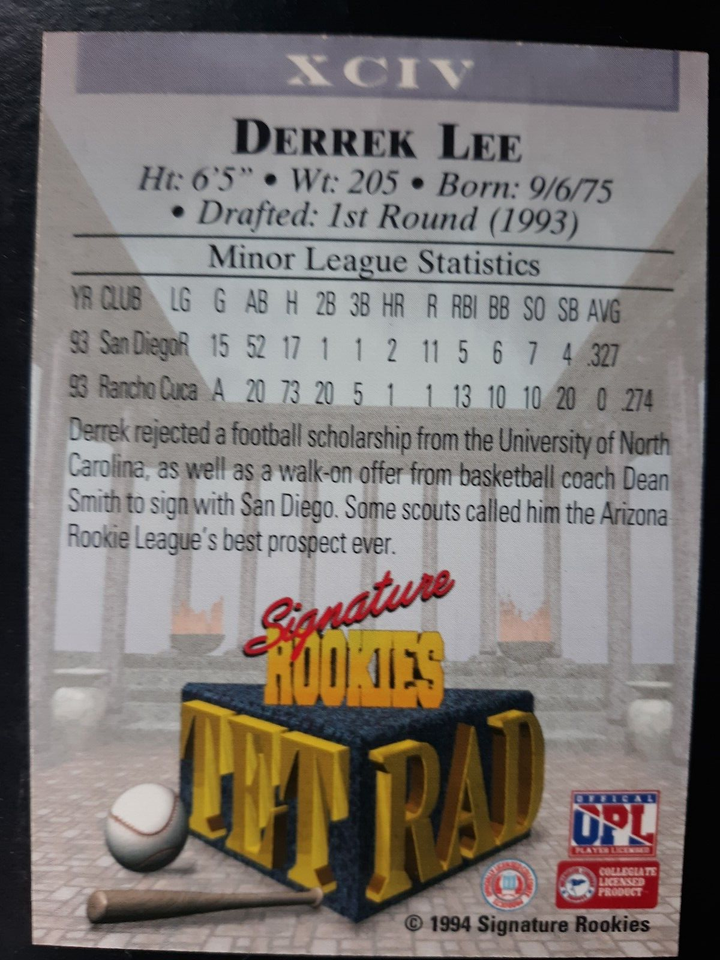 Derek Lee Cubs 1994 Signature Rookies Tetrad Autographed Rookie Card ...
