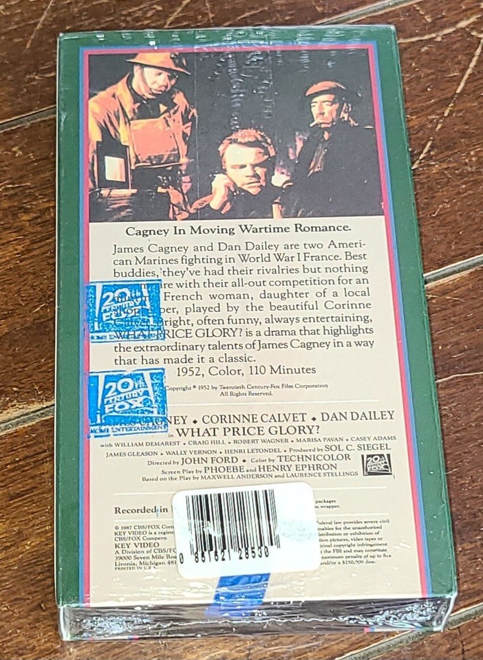 What Price Glory (VHS, 1991, Key Video) James Cagney/Corinne Calvet/Dan ...