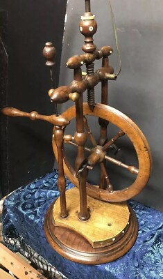 Victorian English Antique Childs Girl Spinning Wheel Lamp Fruitwood ...
