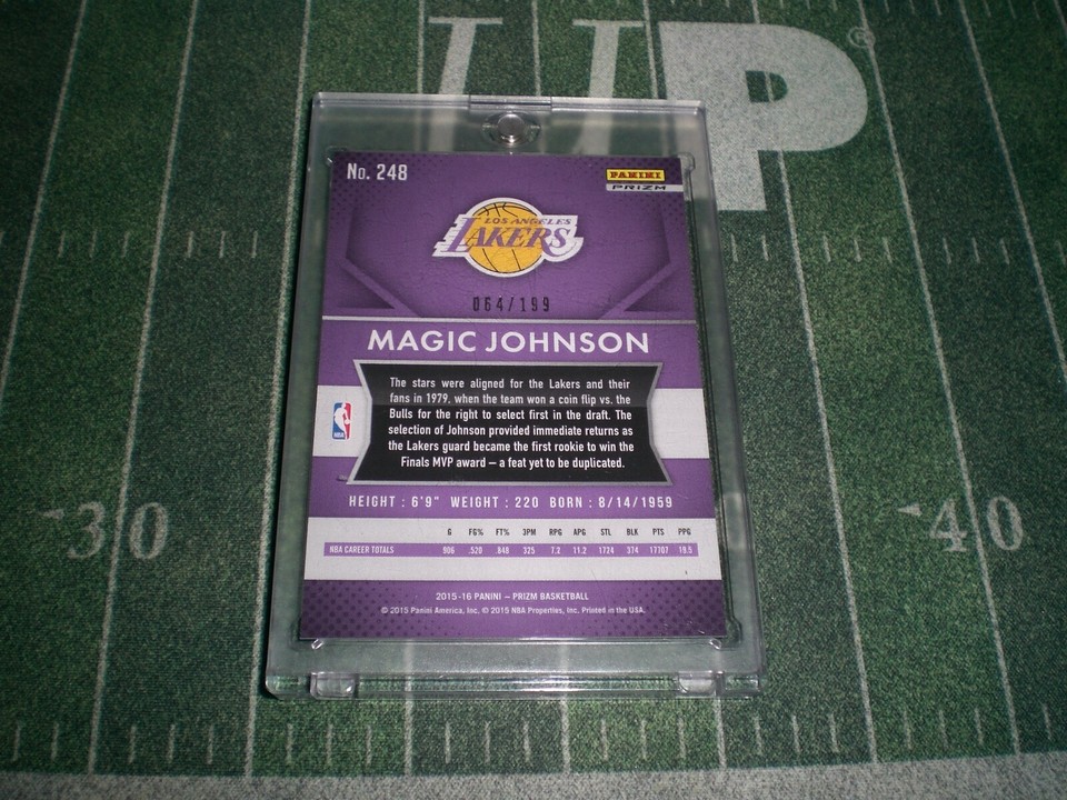 2015-16 Panini Prizm Magic Johnson Silver Light Blue Refractor 064/199 ...
