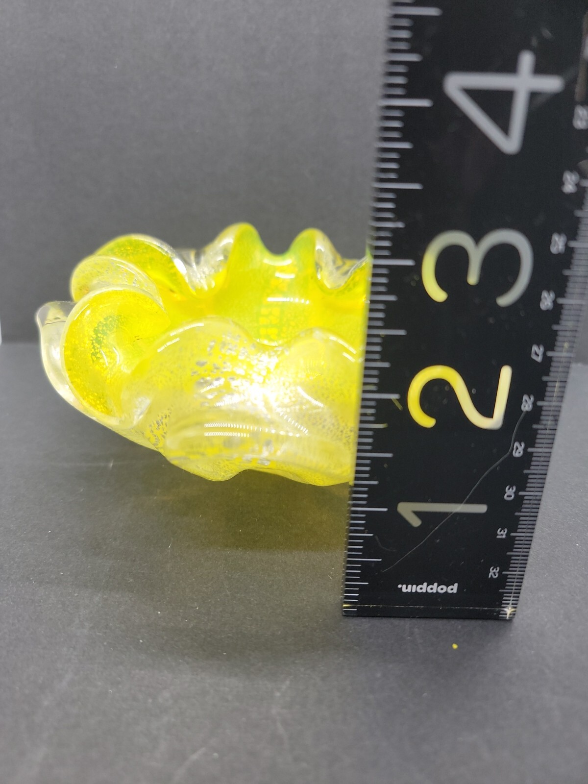 Vintage Yellow Murano Art Glass with Silver Flakes Ashtray trinket dish ...