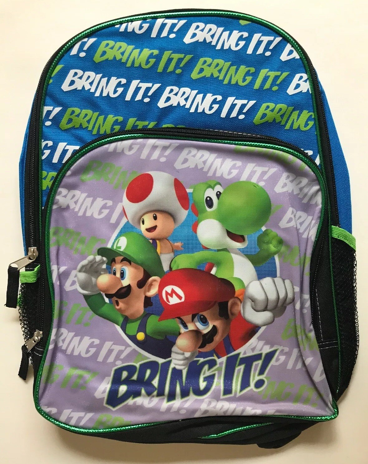 Backpack 16" Mariokart Wii DS Mario Bros School Bag NWT Blue Bring It ...