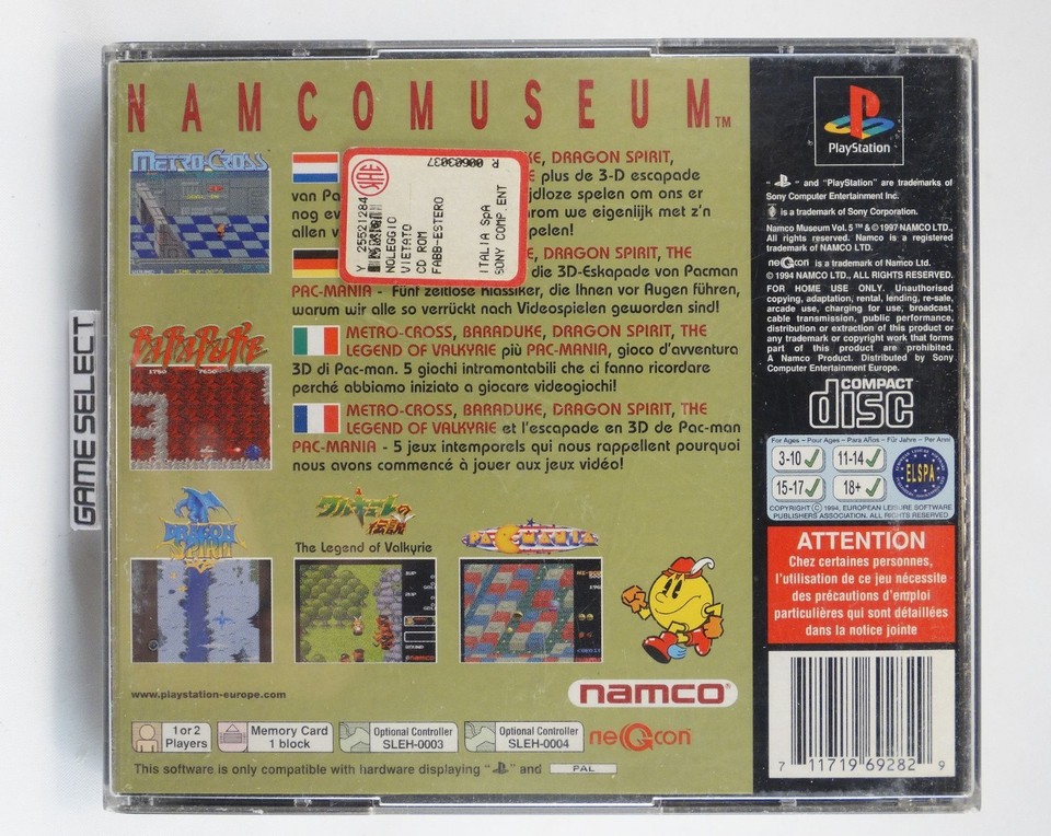 NAMCO MUSEUM VOL. 5 SONY PLAYSTATION 1 2 3 PS1 PS2 PS3 PAL EUR ITALIANO ...