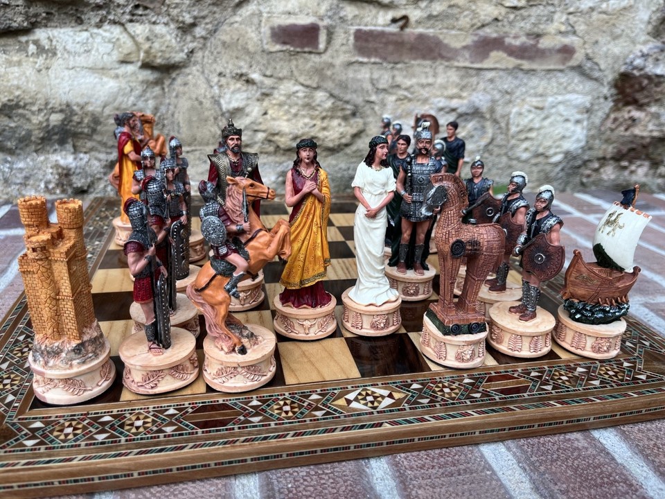 Luxury X-Large Trojans and Spartans Chess Set - Solid Wood Board ...