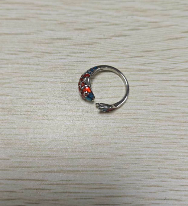 Pure S925 Sterling Silver Band Women Lucky Enamel Carp Koi Fish Open Ring 5g | eBay UK