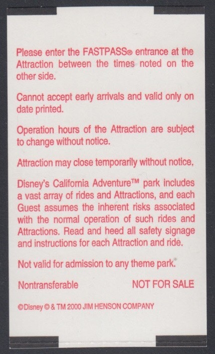 Disneyland - FASTPASS, Muppet Vision 3D, Valid, July 29, 2003, RARE | eBay