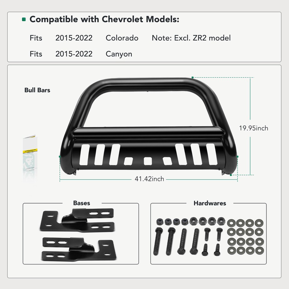 2015-2022 Chevrolet Colorado GMC 3" Bull Bar Bumper Push Grille Guard ...