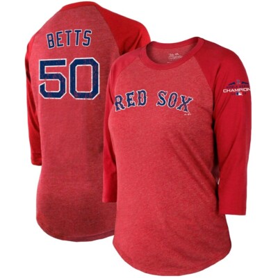 WOMEN'S MOOKIE BETTS BOSTON RED SOX 2018 WORLD SERIES 3/4 SLEEVE JERSEY ...