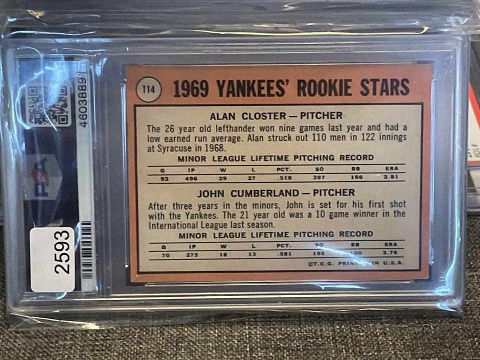 1969 Topps Set Break #114 Yankees Rookies RC Closter Cumberland PSA 6 ...