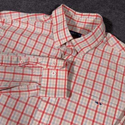 Fish Hippie Shirt Mens Large Red Blue Plaid Button Up Long Sleeve Logo ...