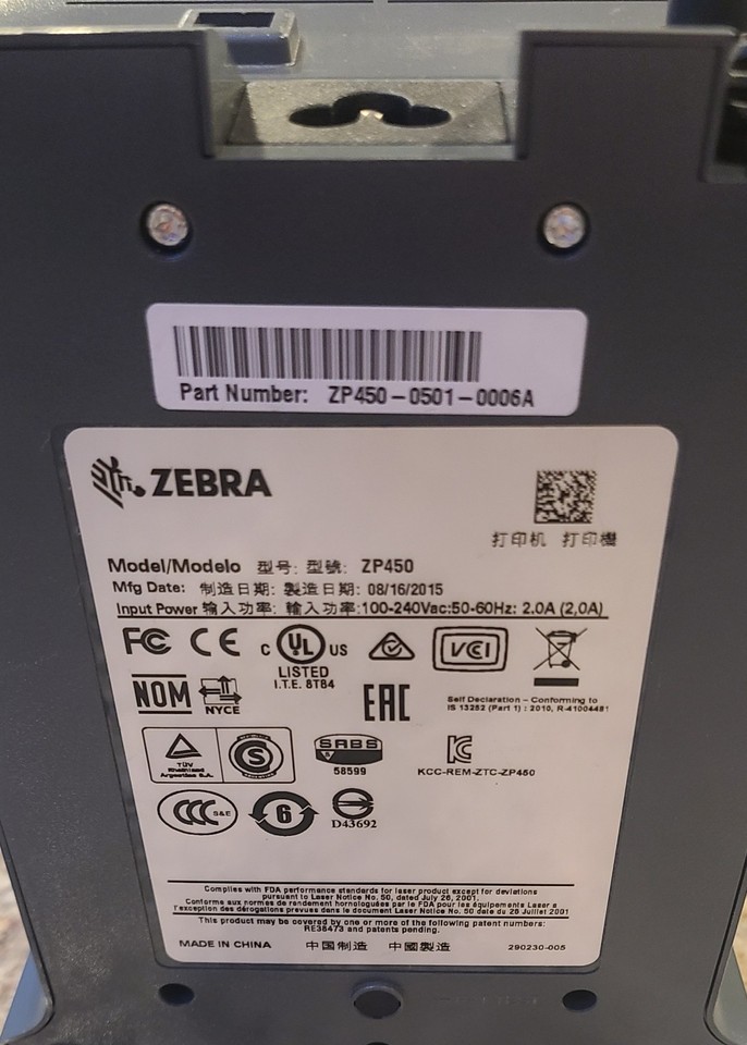 Zebra ZP 500 Thermal Label Printer w/ Power Cable ZP 500 Plus | eBay