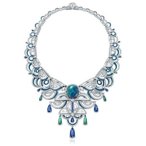 Cabochon Syn Opal Intricate Collar Necklace 925 Sterling Silver ...