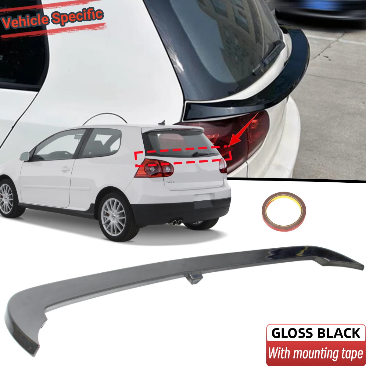 FOR VW GTI RABBIT R32 GOLF MK5 2006-2009 GLOSS BLACK REAR TRUNK MIDDLE ...
