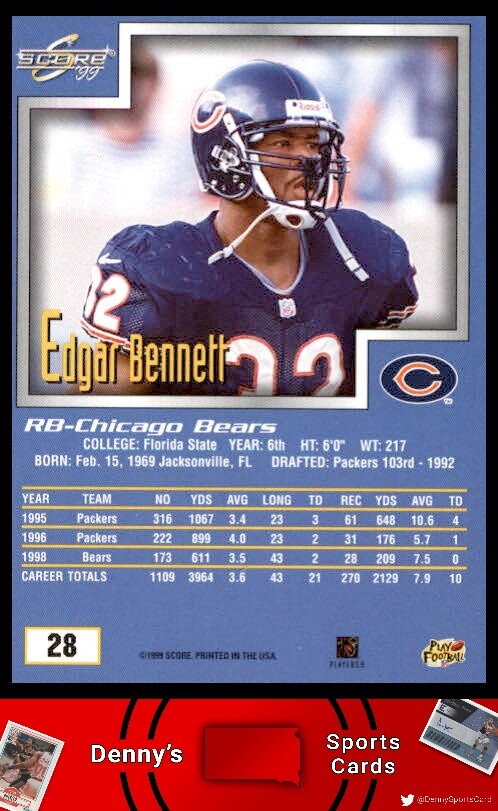 1999 Score #28 Edgar Bennett Chicago Bears Football Card | eBay