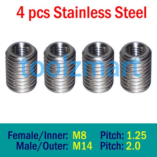 4x M8 M8x1.25 Female to M14x2.0 M14 Male Thread Insert Reducer Adapter ...