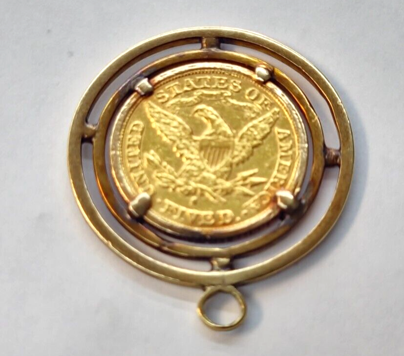 14k Pendant 1880 $5 Gold Liberty Head coin center | eBay