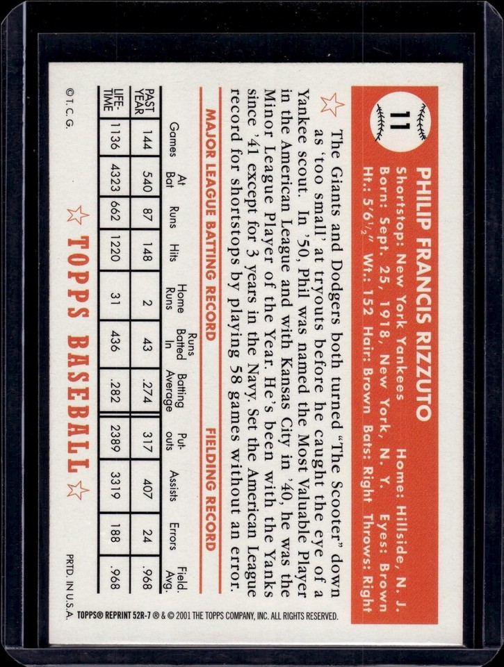 2002 Topps #52R-7 Phil Rizzuto 1952 Reprints | eBay