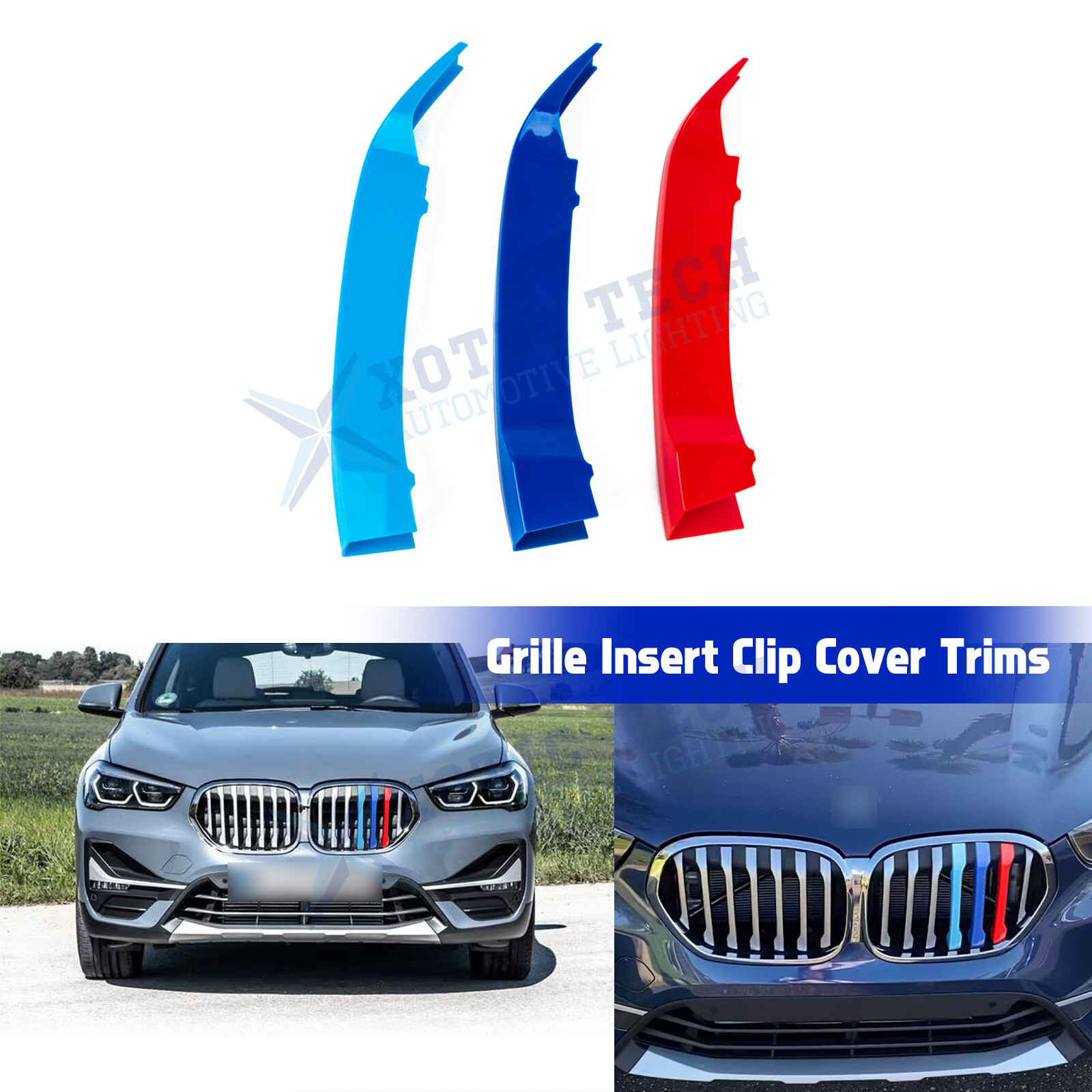 Set M-Colored Front Grille Clip Trim Grill Stripes 7 Beam For BMW X1 ...