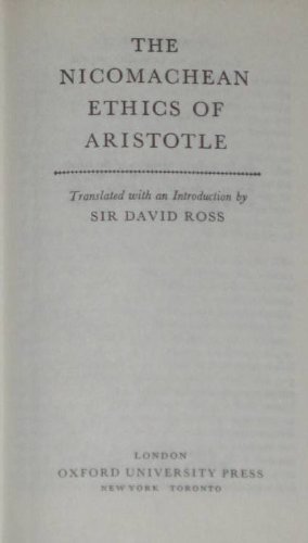 THE NICOMACHEAN ETHICS OF ARISTOTLE By W. D. Ross - Hardcover ...