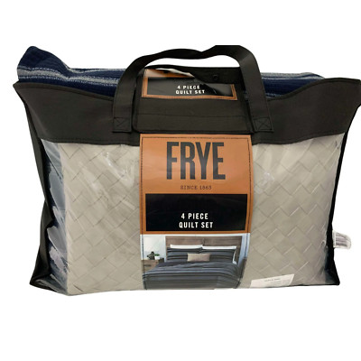 Frye Quilt Set Queen 4 Piece Set Faux Leather Decorative Pillow Blue ...