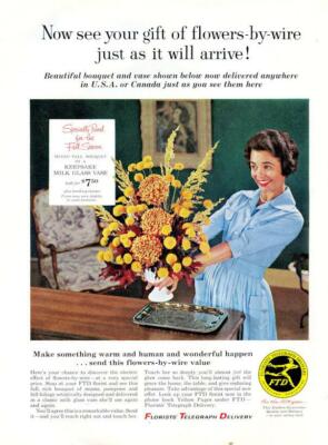 1960 Florist Telegraph Delivery PRINT AD FTD Milk Glass Vase Flower ...