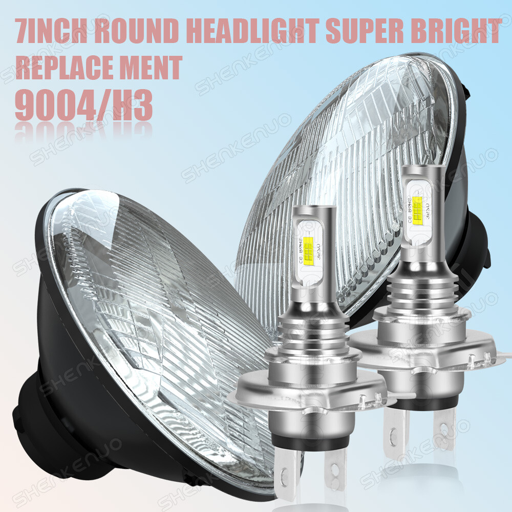 7 Inch Round Sealed Beam Glass Clear Lens Headlights H4 Bulbs H6024 ...