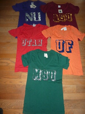 VICTORIAS SECRET PINK RARE BLING "UF""NU""ASU""MSU""UTAH" TEESHIRT ...