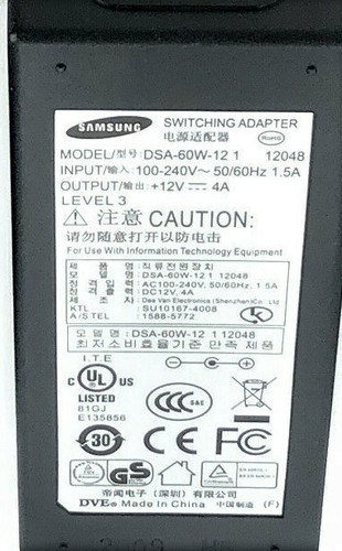 Genuine SAMSUNG DSA-60W-12 1 12048 Switching Adapter 12V 4A Level 3 OEM ...