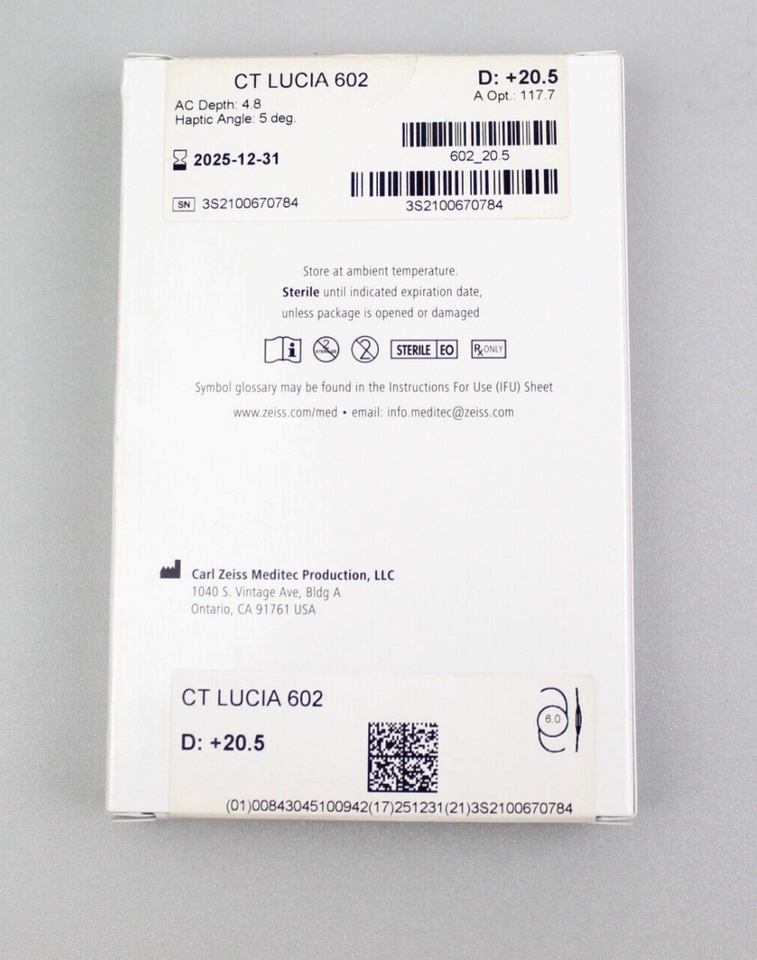 Zeiss CT Lucia 602 Intraocular Lens D: +20.5 | eBay