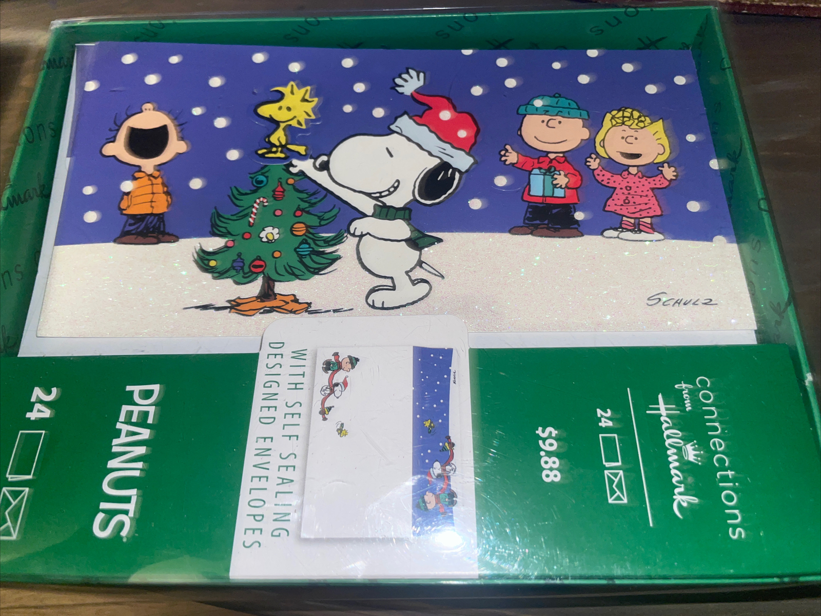 Hallmark Peanuts Boxed Christmas Cards 24 ct Snoopy Woodstock Glitter ...