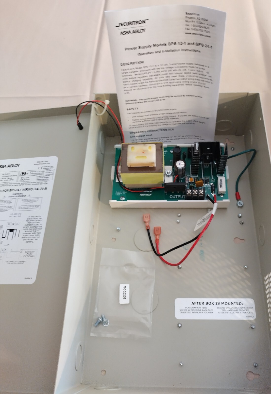 SECURITRON BPS 1 AMP POWER SUPPLY ASSA ABLOY BPS-24-1 (NEW - OPEN BOX ...