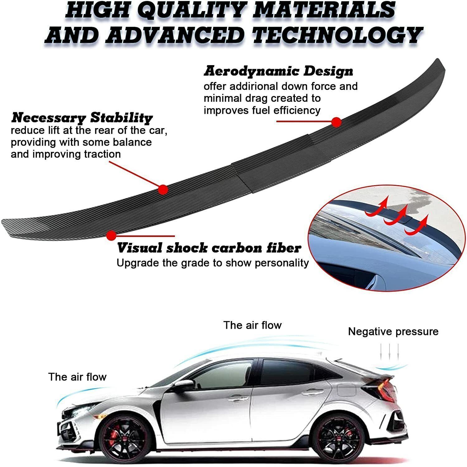 Black Adjustable Rear Trunk Spoiler Lip Roof Tail Wing For Car Sedan ...