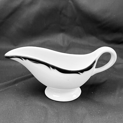 Caribe Restaurant Ware Gravy Boat Sauce Server White with Black ...