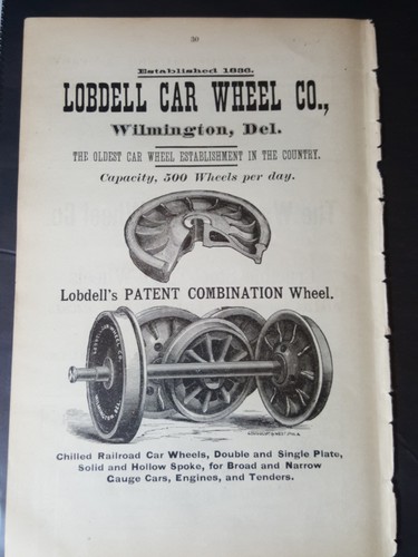 1890 original print ad Lobdell Car Wheel Company Wilmington Delaware ...