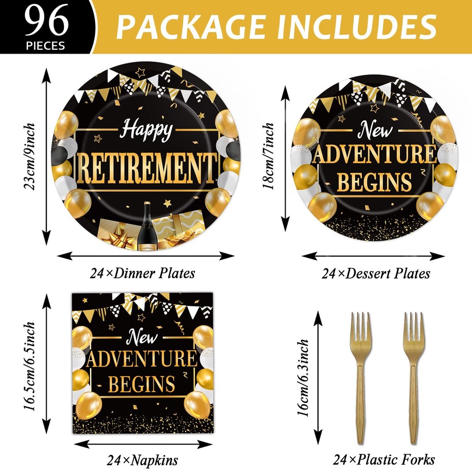 gisgfim 96Pcs Retirement Party Plates and Napkins Set Happy Retirement ...