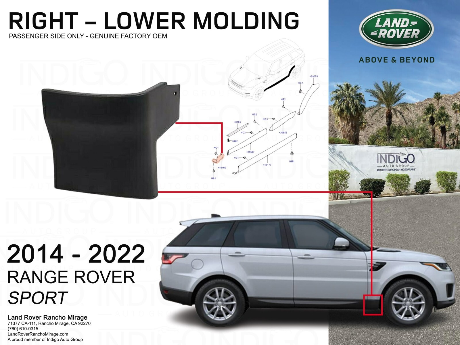 LAND ROVER FRONT LOWER MOULDING RH RR SPORT 14-22 LR064264 GENUINE ...