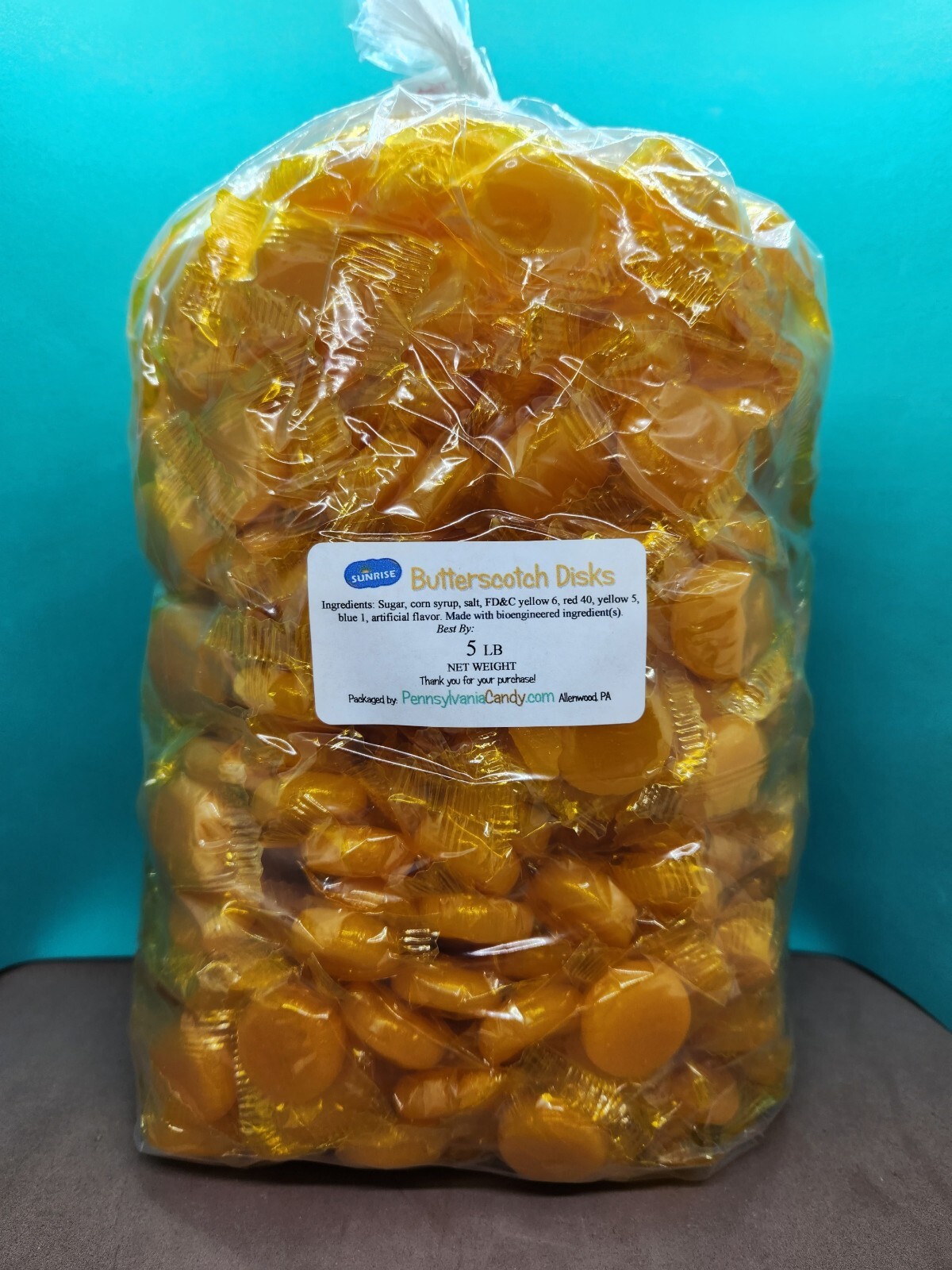 Sunrise 5 lb BUTTERSCOTCH DISKS Individually Wrapped Hard Candy Discs ...
