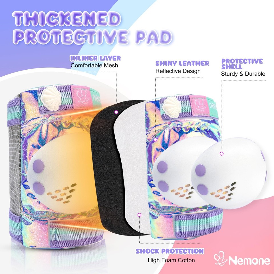 NEMONE Mermaid Knee Pads for Kids, Girls Boys Knee Elbow Pads Wrist ...