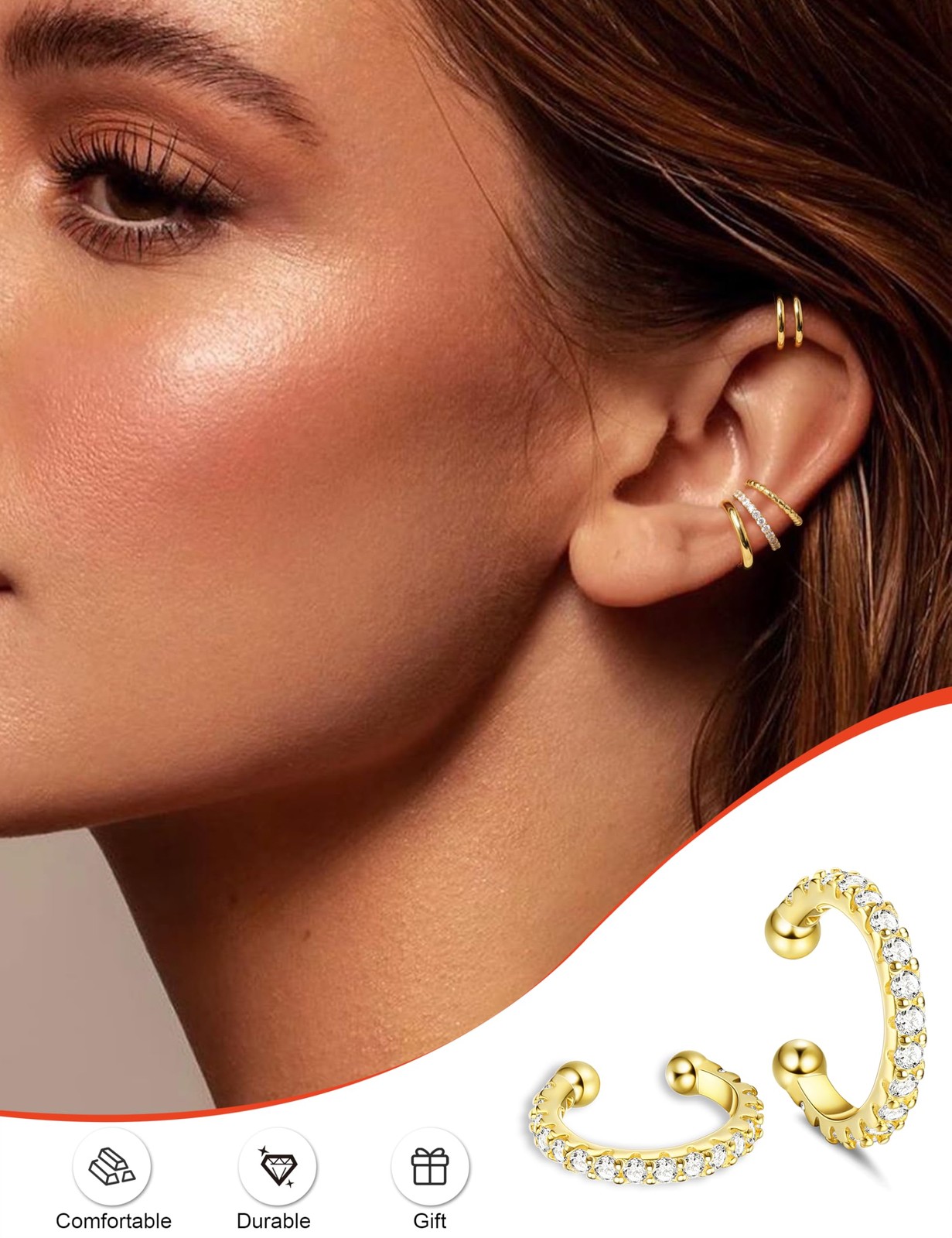 18 Pcs Ear Cuff Earrings for Women 14K Gold Plated Ear Cuffs Non ...