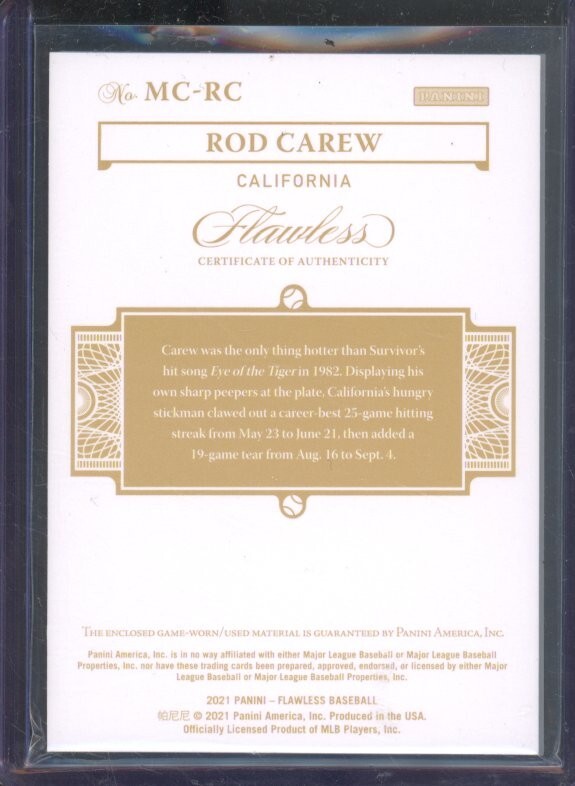 2021 Panini Flawless ROD CAREW #MC-RC Mastercraft Triple Relic Bat ...