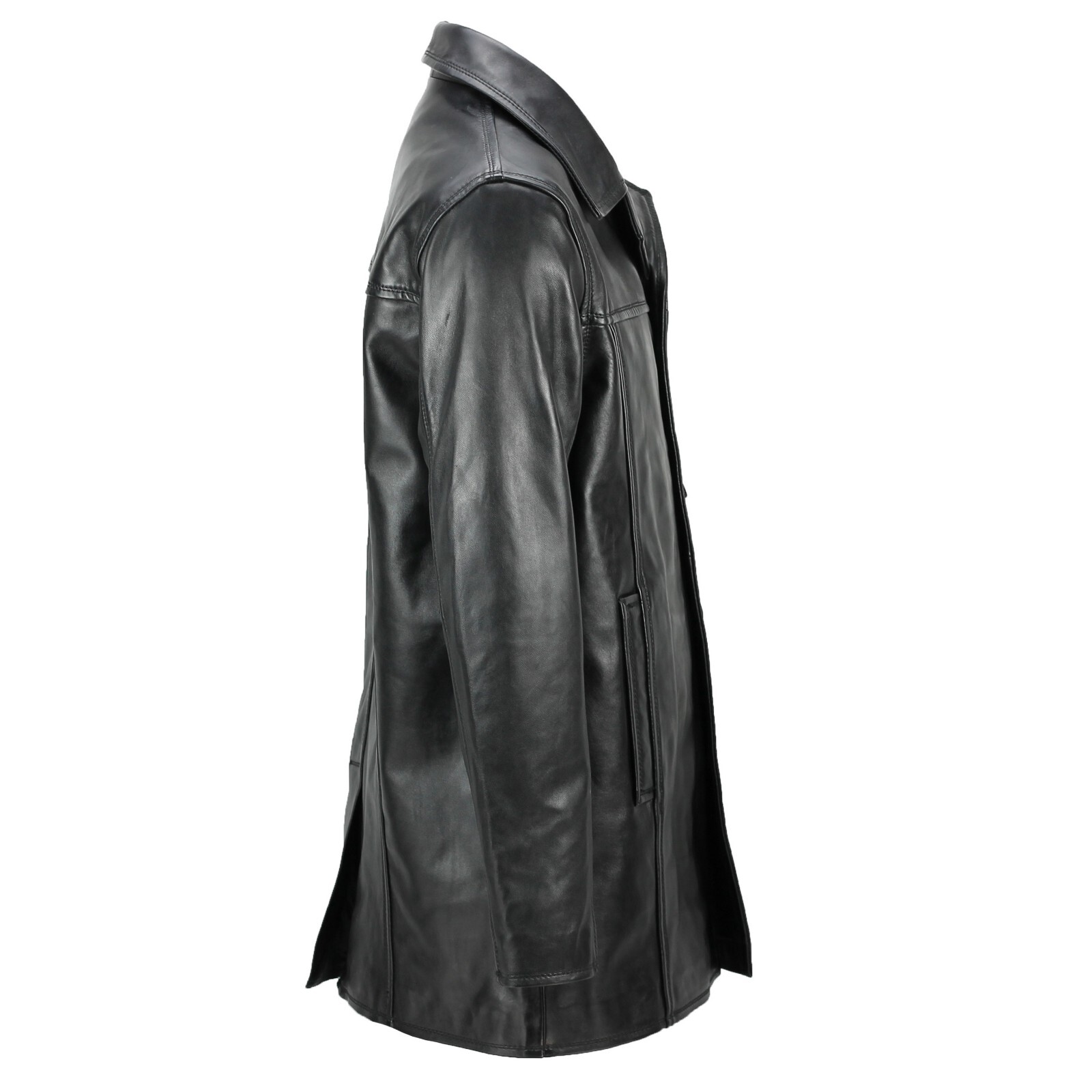 Mens Real Leather Reefer Jacket vintage Mid Length Coat Classic ...