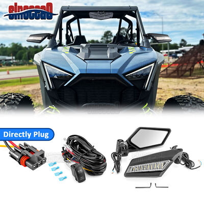 Rear Side Mirrors w/LED Lights+Wire For Polaris RZR XP 4 1000 Pulse bus ...